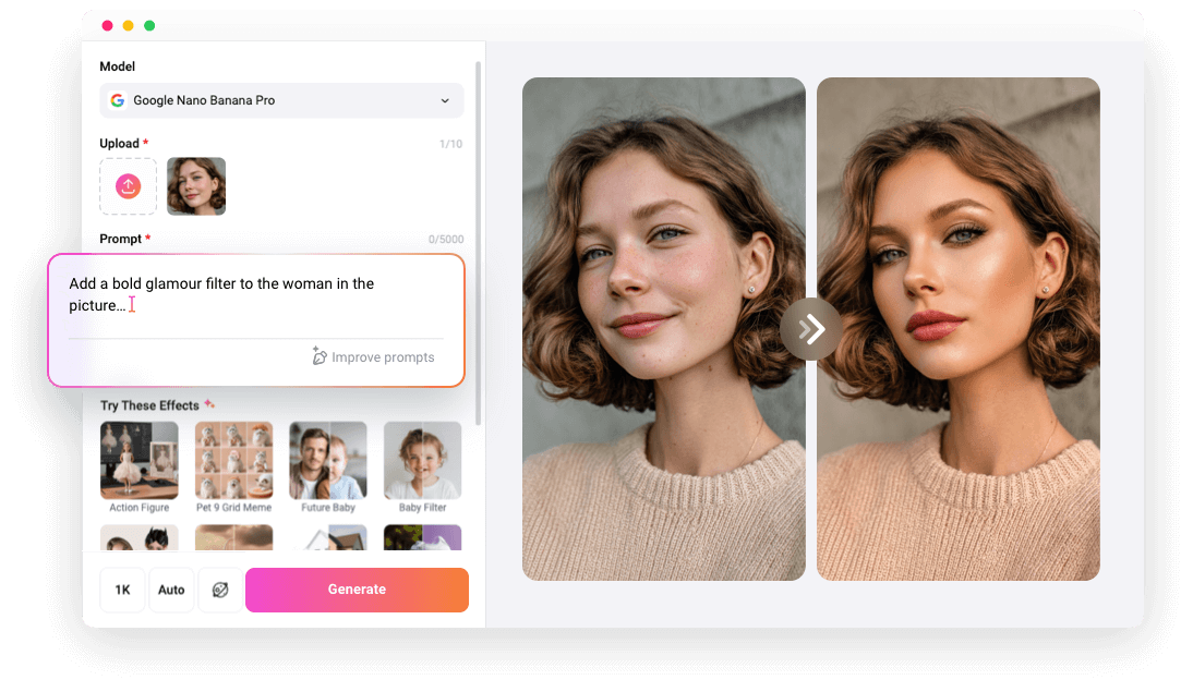 AI Bold Glamour Filter - Achieve a Flawless, Glamorous Look Instantly