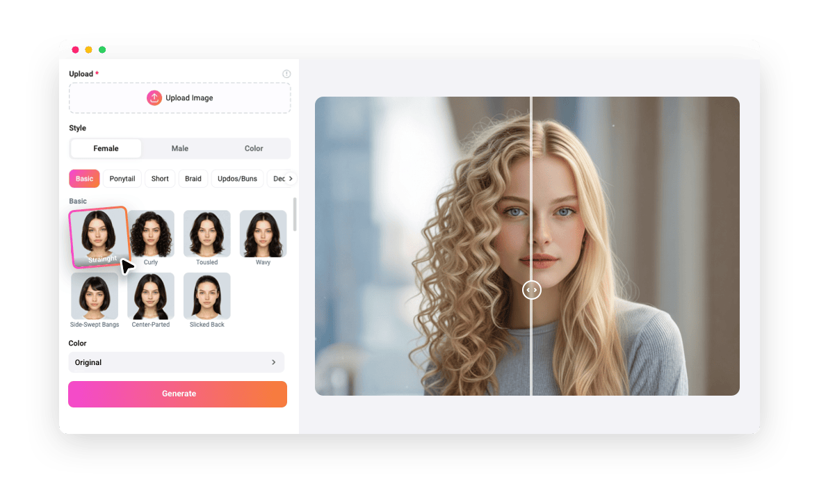 Try On Virtual Straighten Haircut with Straight Hair Filter