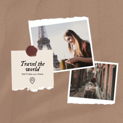 支持自定義的 Brush Travel Polaroid Slideshow 視頻範本 - FlexClip